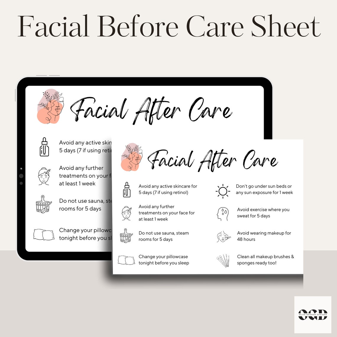 Editable Facial Aftercare Card Template, Facial Treatment Post Care Guide, Esthetician After ...