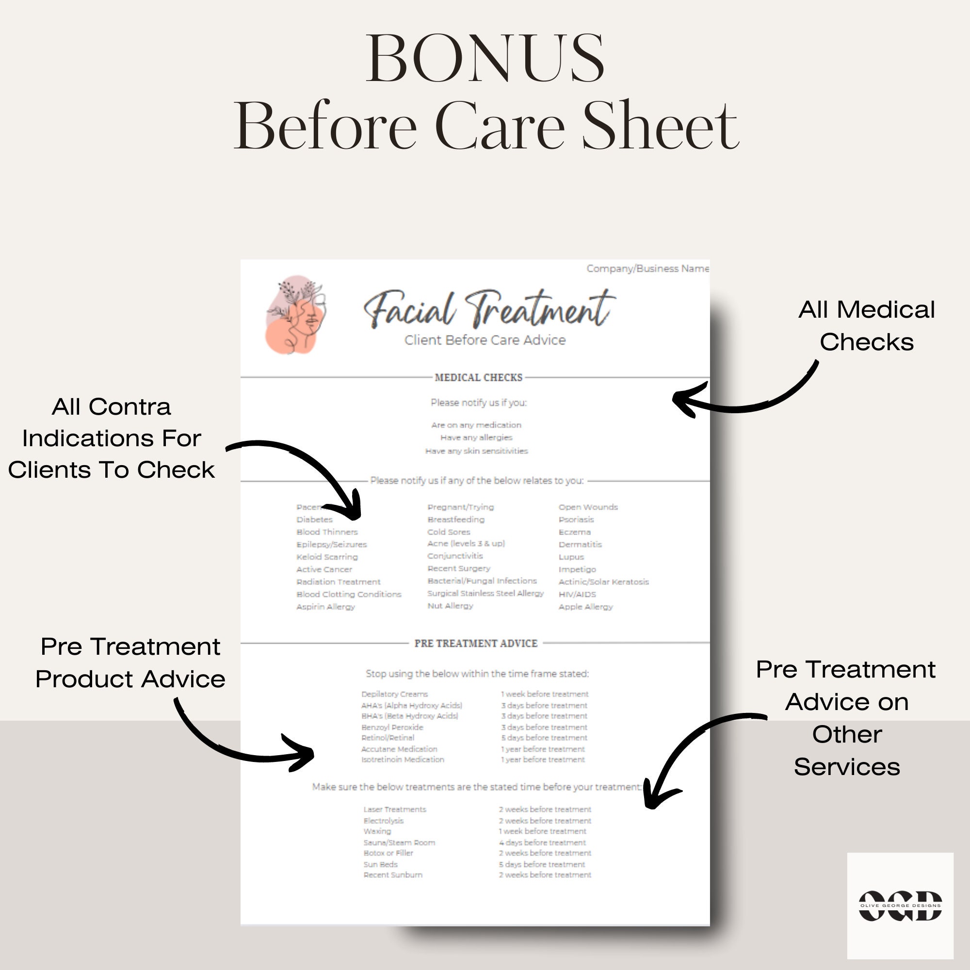 Facial Treatment Form - Editable Esthetician Template, Printable ...