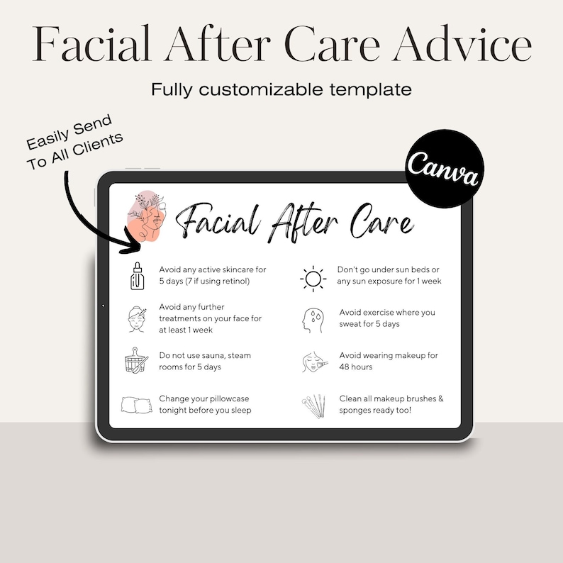 Editable Facial Aftercare Card Template, Facial Treatment Post Care ...