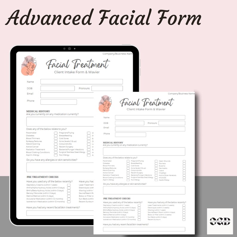Advanced Facial Consult Form Template - Editable Template - Facial ...