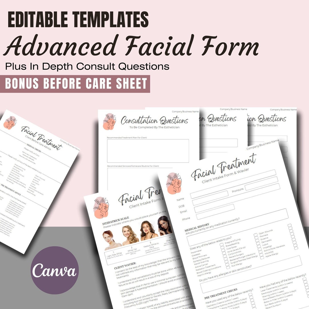 Advanced Facial Form Template Plus Consultation Questions - Editable ...