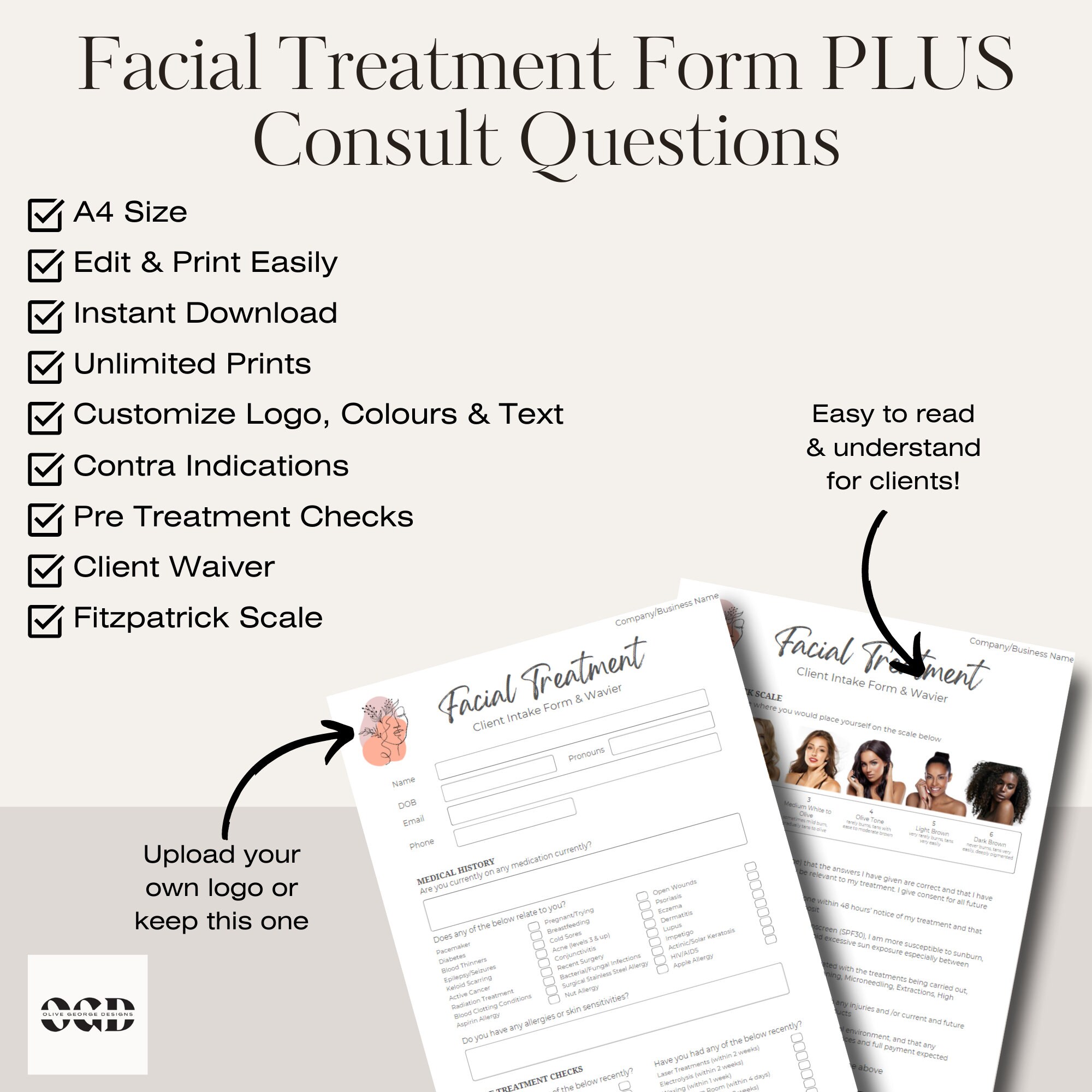 Facial Treatment Form - Editable Esthetician Template, Printable ...