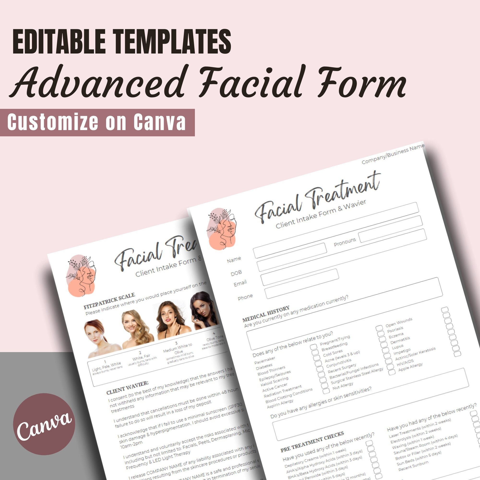 Advanced Facial Consult Form Template - Editable Template - Facial ...