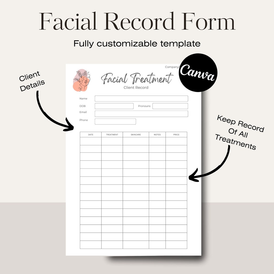 Facial Treatment Record Form - Editable Esthetician Templates ...