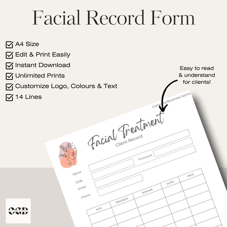 Facial Treatment Record Form - Editable Esthetician Templates ...