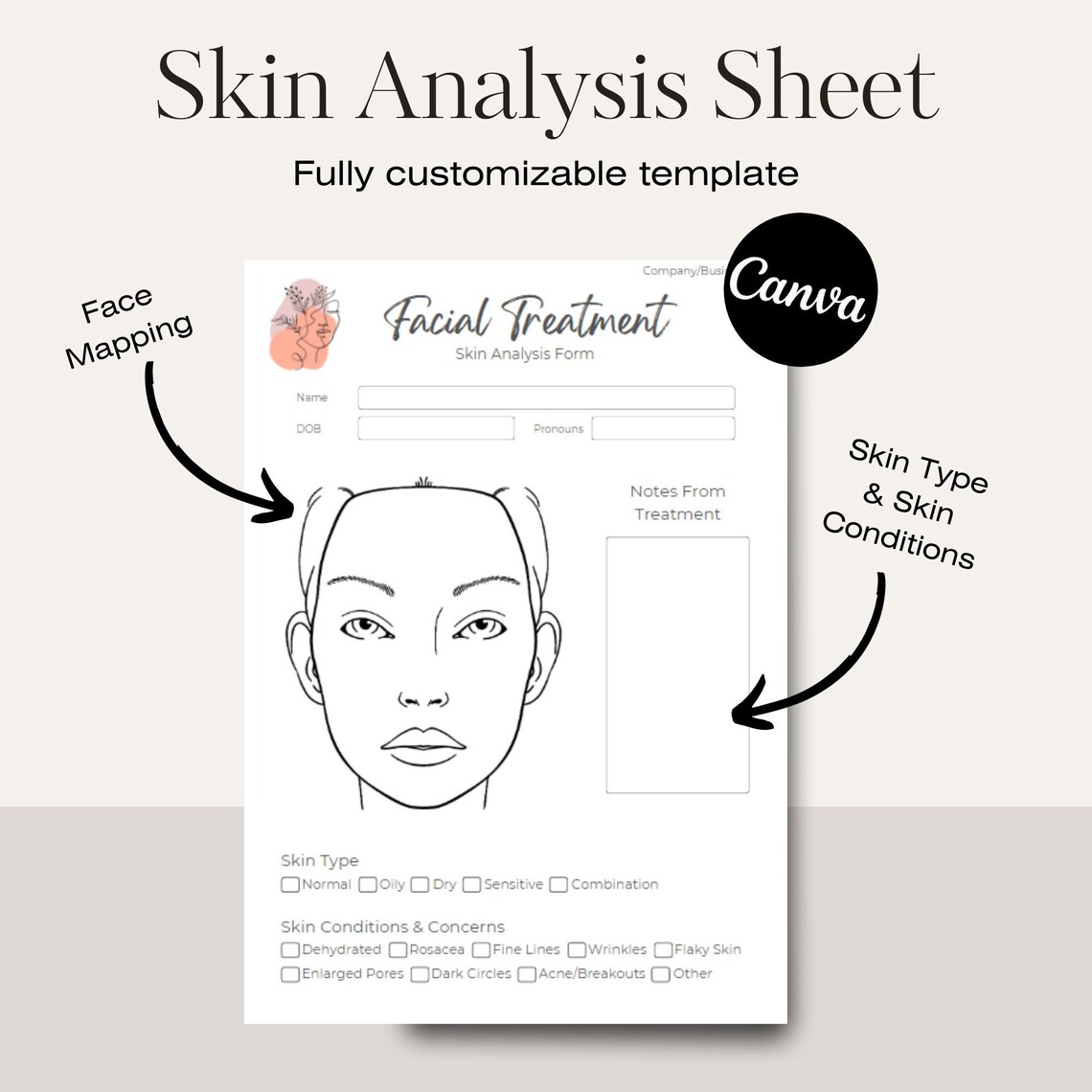 Skin Analysis Form | Editable Facial Template | Facial Treatment Form ...