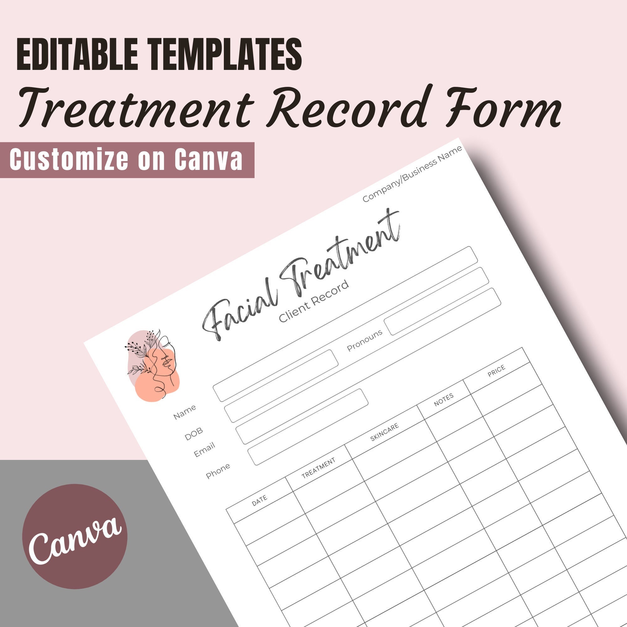 Advanced Facial Record Form - Editable Esthetician Templates, Printable ...