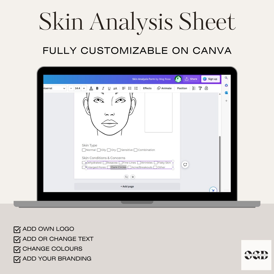 Skin Analysis Form | Editable Facial Template | Facial Treatment Form ...