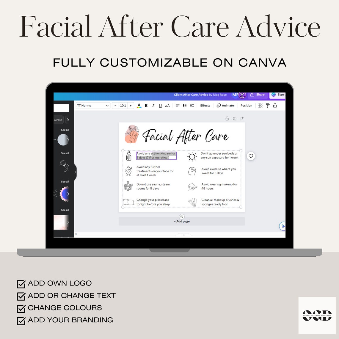 Editable Facial Aftercare Card Template, Facial Treatment Post Care ...