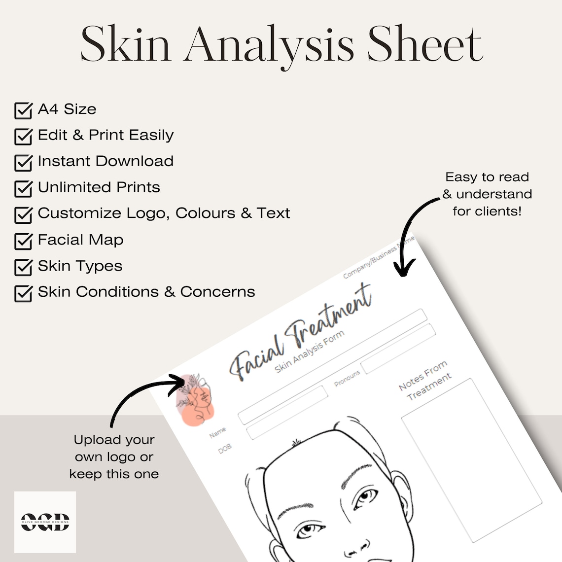 Skin Analysis Form | Editable Facial Template | Facial Treatment Form ...