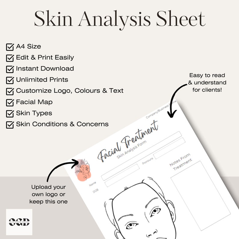 Skin Analysis Form | Editable Facial Template | Facial Treatment Form ...