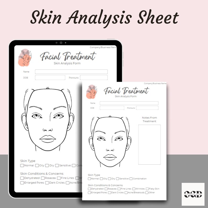 Advanced Facial Skin Analysis Form | Facial Form | Editable Esthetician ...