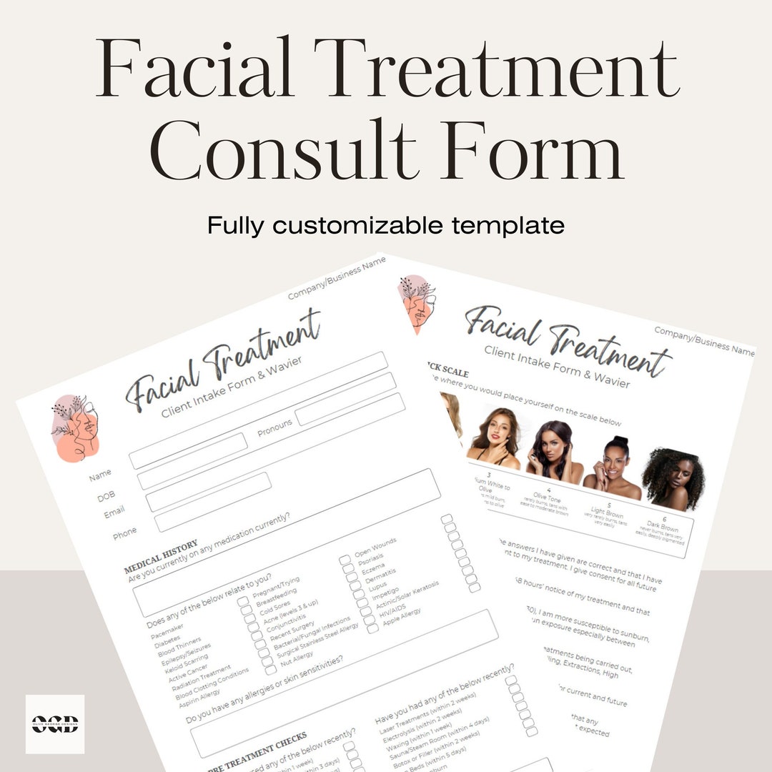 Facial Treatment Form - Editable Esthetician Template, Printable ...