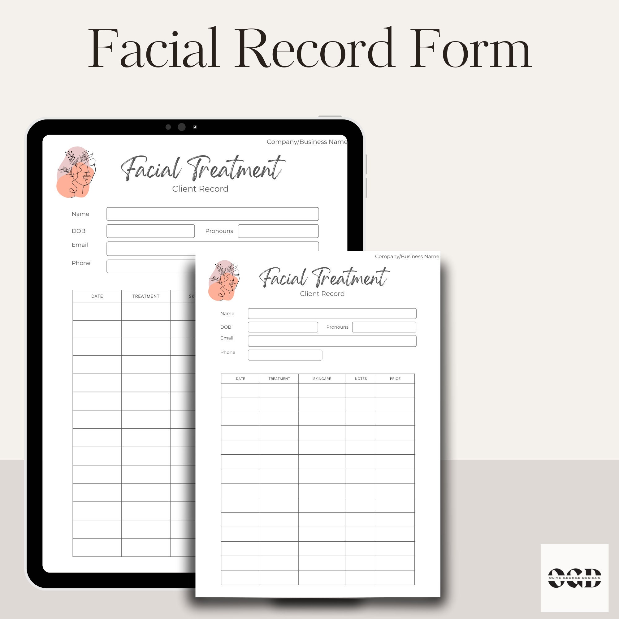 Facial Treatment Record Form - Editable Esthetician Templates ...