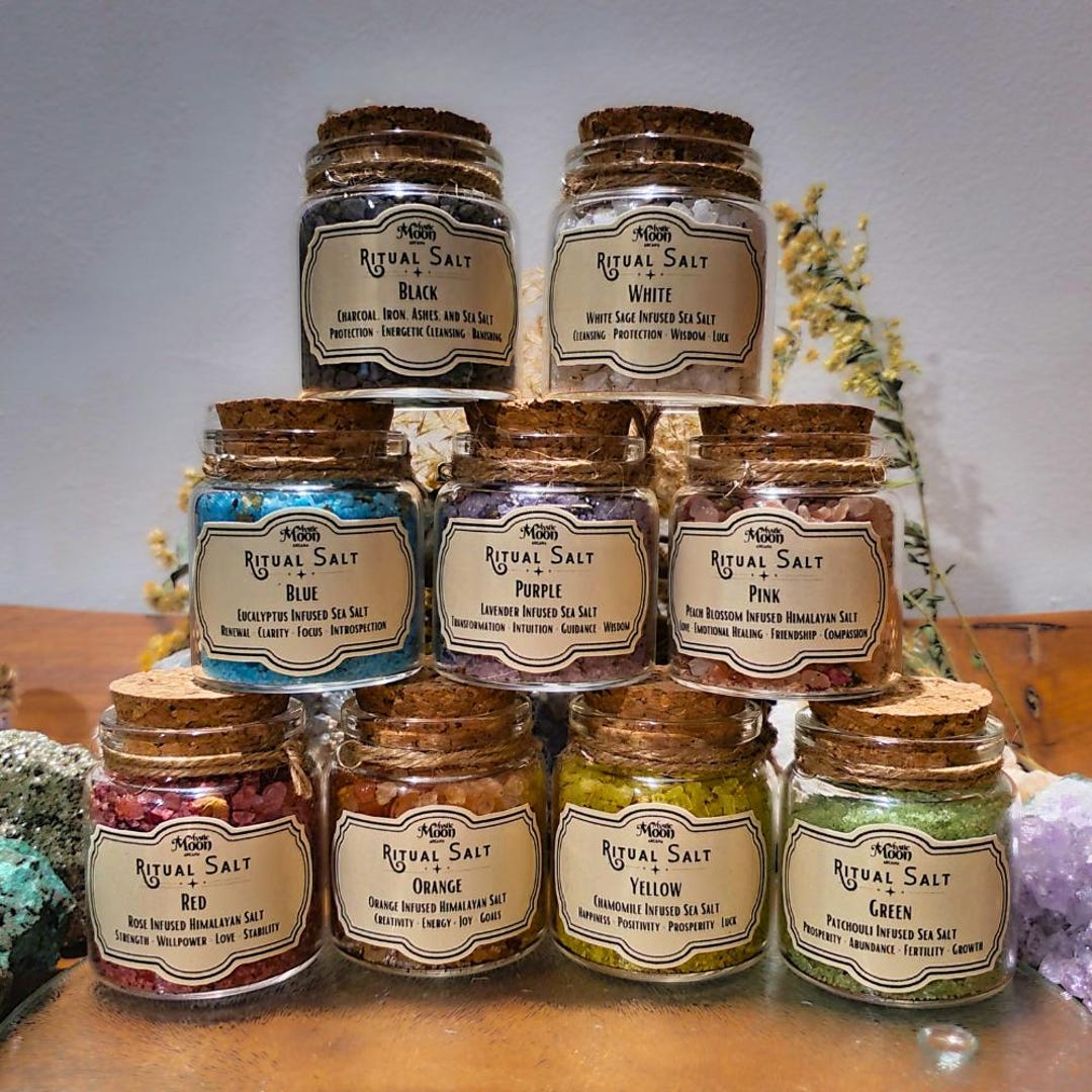 Ritual Salt Set: 9 50ml Jars of Colorful Salt for Spellwork and Rituals ...