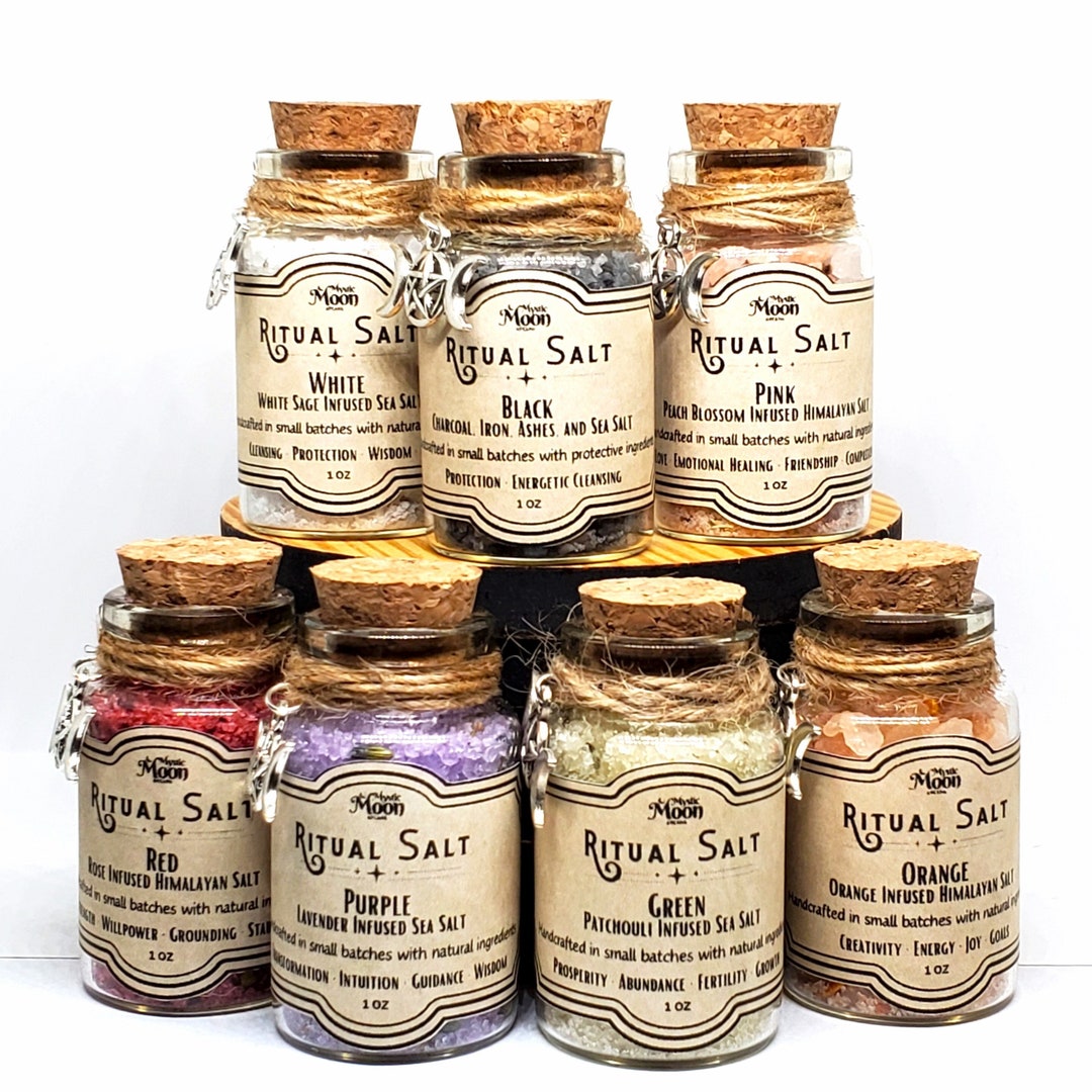 Ritual Salt Set of 7 Jars Witch Salt Black White Pink Red Orange Green ...