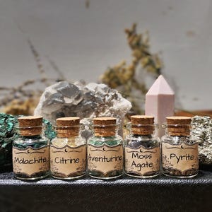 Bottled Crystal Chips Tiny Jar Tumbled Gemstone Label Apothecary Style ...