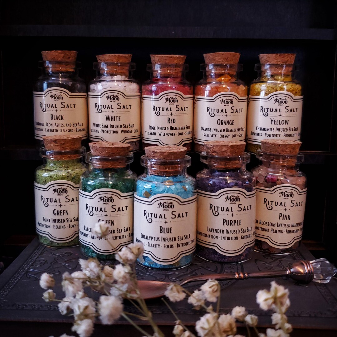 Ritual Salt Set of Ten 20ml Jars: Witchcraft Altar Tools for Spells and ...