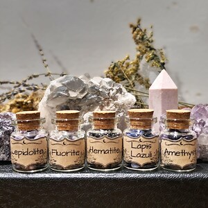 Bottled Crystal Chips Tiny Jar Tumbled Gemstone Label Apothecary Style ...