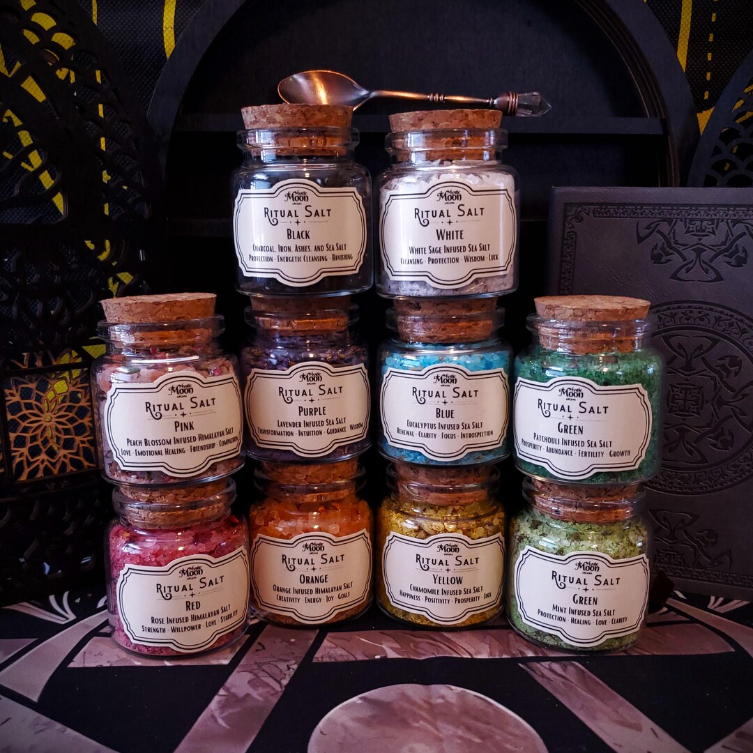 Ritual Salt Set of Ten 50ml Jars: Witchcraft Altar Tools for Spells and ...