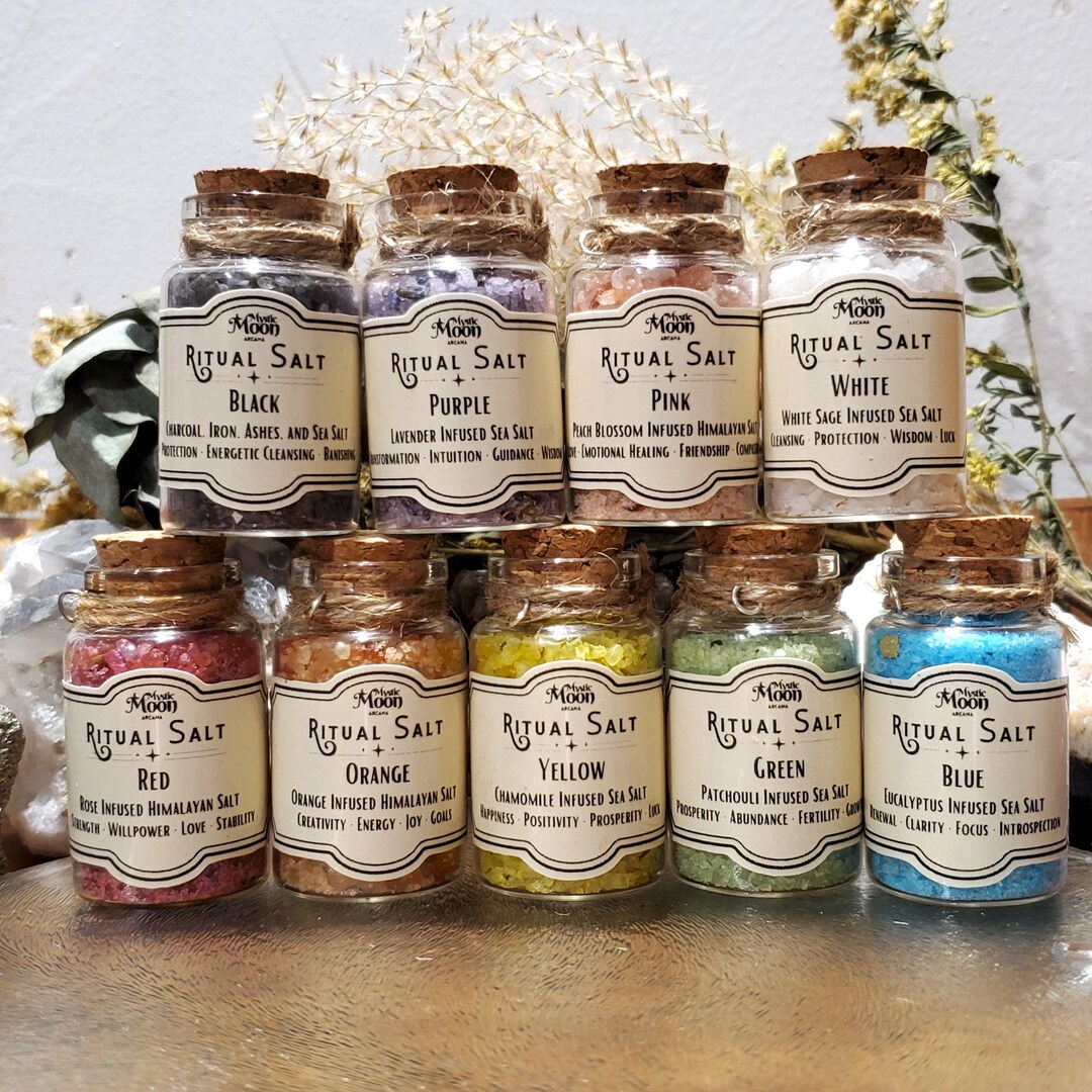 Ritual Salt Set: 9 20ml Jars of Colorful Salt for Spellwork and Rituals ...