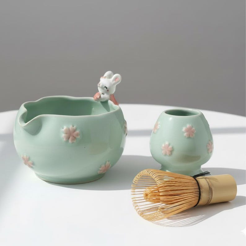 Handmade Bunny Matcha Bowl & Cup Set | Cute Rabbit Ceramic Matcha Set ...