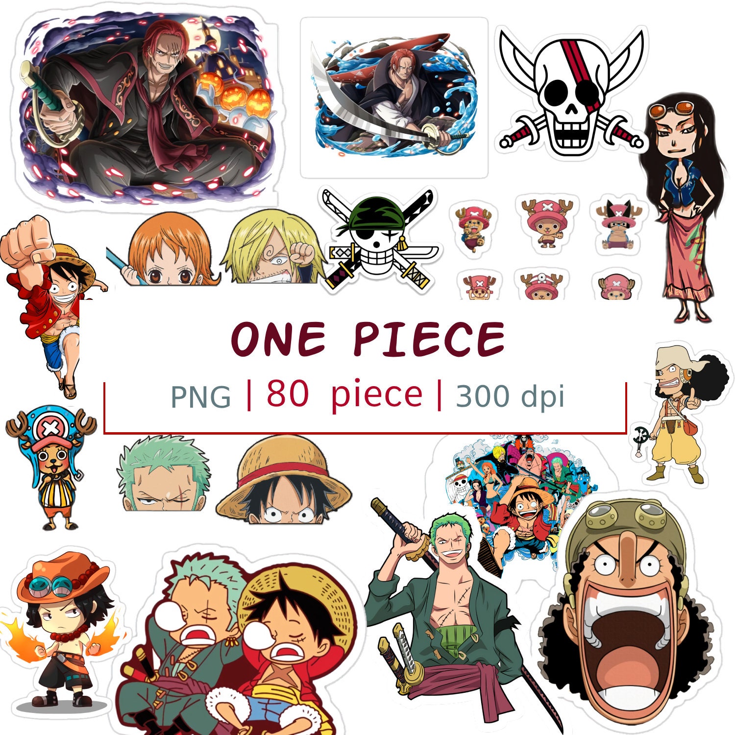 One Piece Sticker Bundle Png Pack 80 piezas One Piece - Etsy México