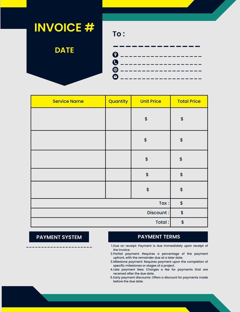 Invoice Template Editable, Business Sales Invoice Template, Modern ...