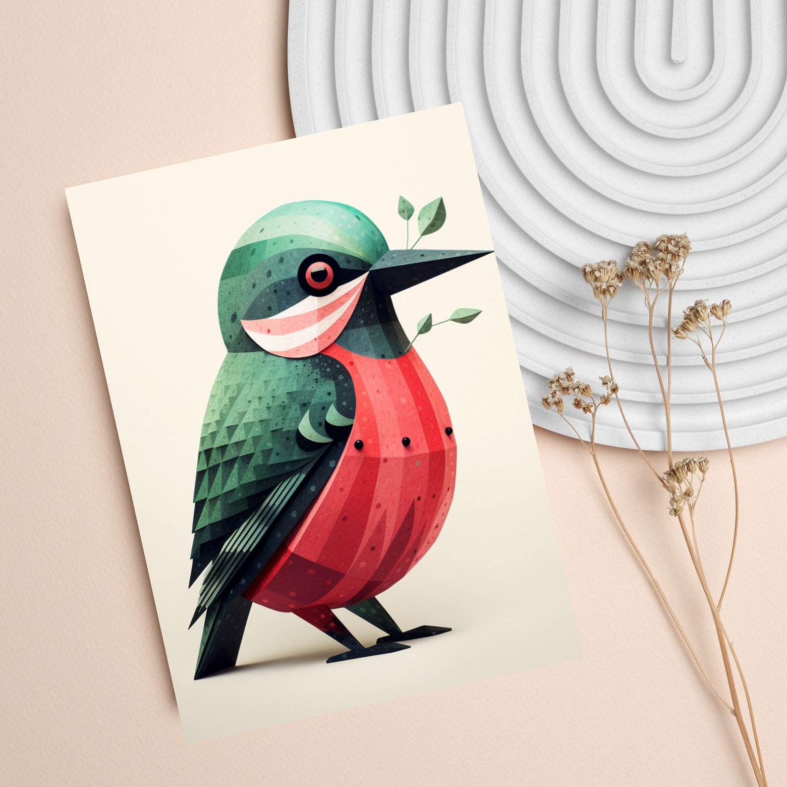 Watermelon Bird of Peace: Printable 5x7 Greeting Card With - Etsy