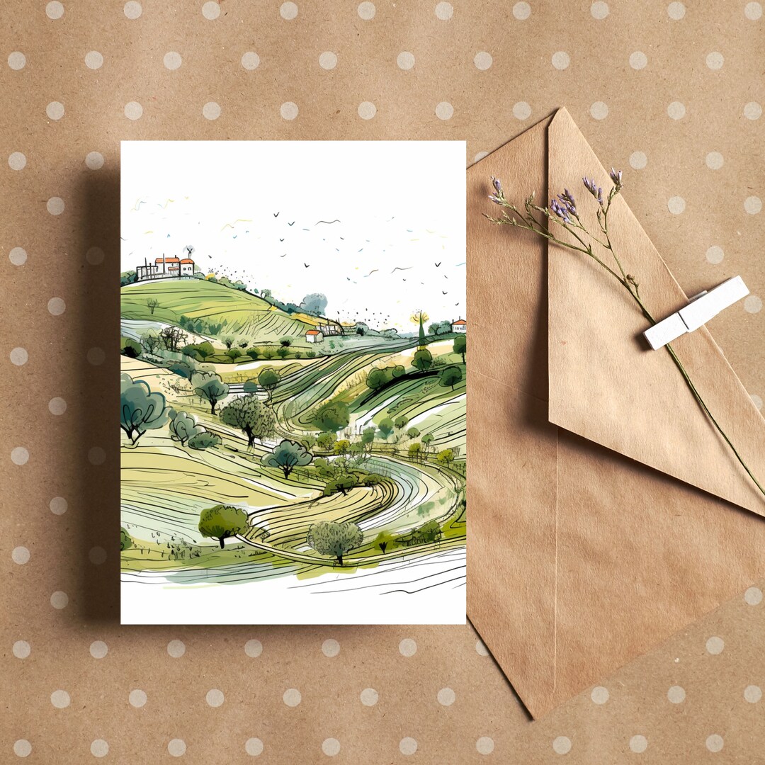 Printable Greece Greeting Card II Aquarelle Style 5x7 - Etsy