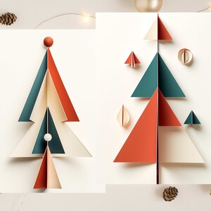 Printable Christmas Card Set of 5 Triangle Tree Design in Cream, Green ...