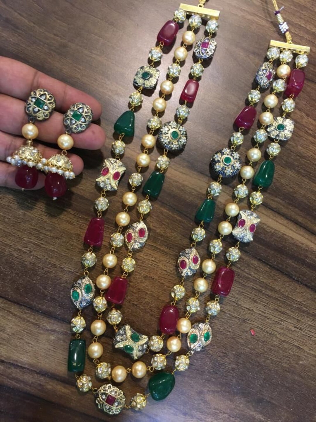 3 Layer Long Necklace Set/designer Necklace Set/multi Color Set ...