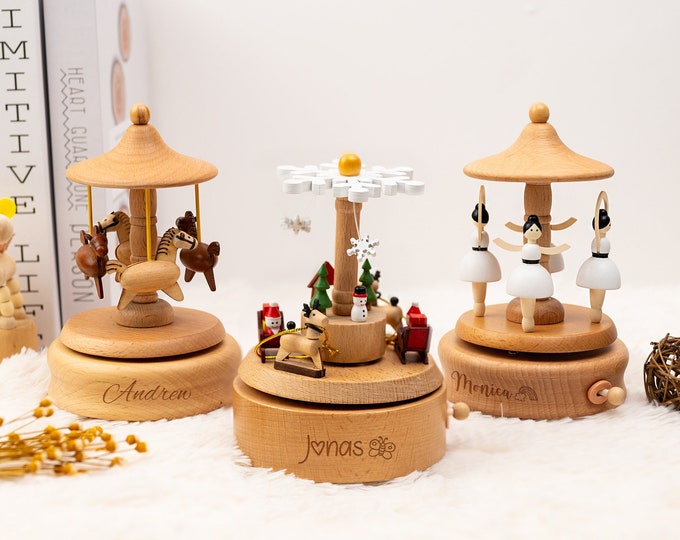 Personalised Wooden Light-up Music Box - Christmas Decor - LED Music ...