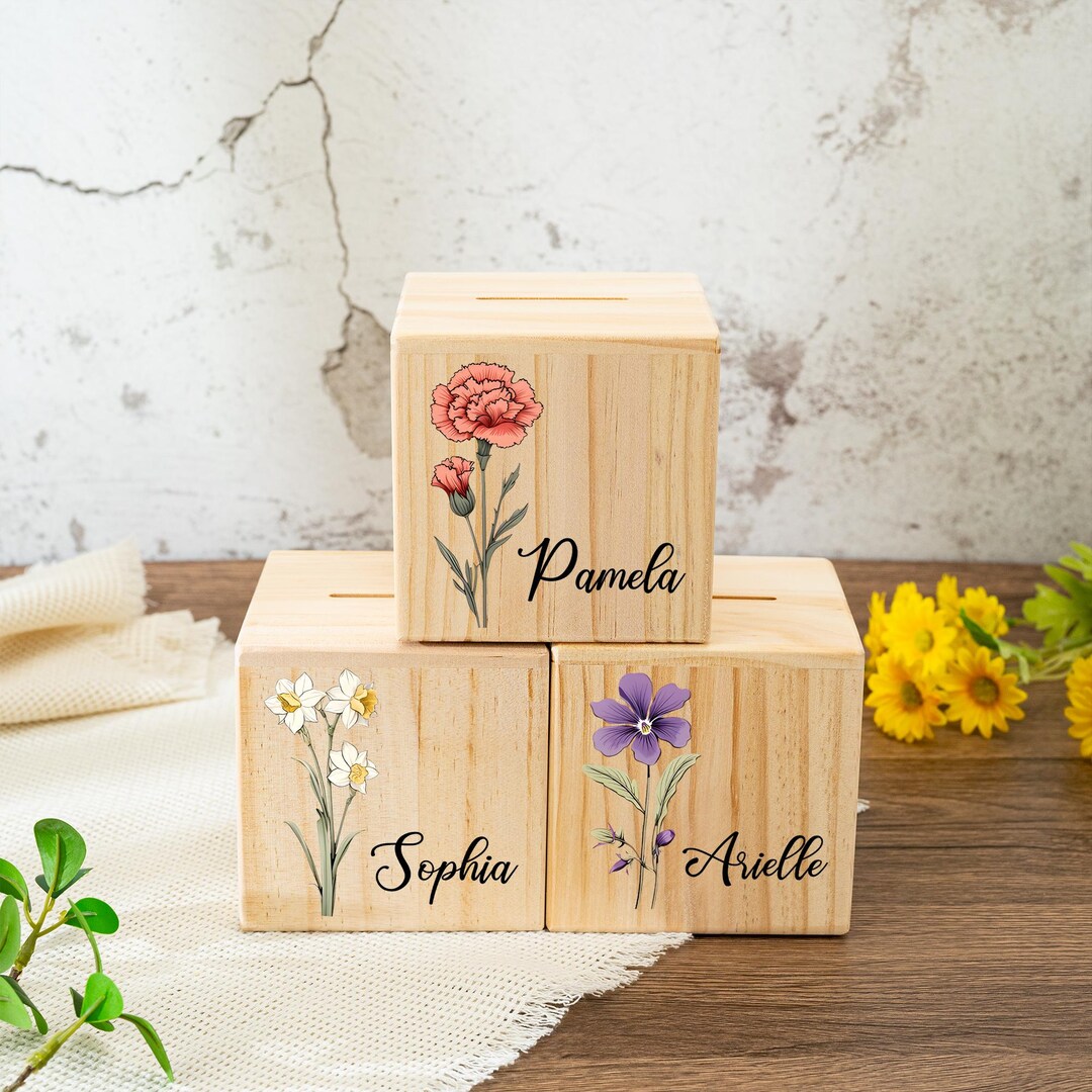 Personalized Birth Flower Piggy Bank for Baby Girl, Easter Gifts for ...
