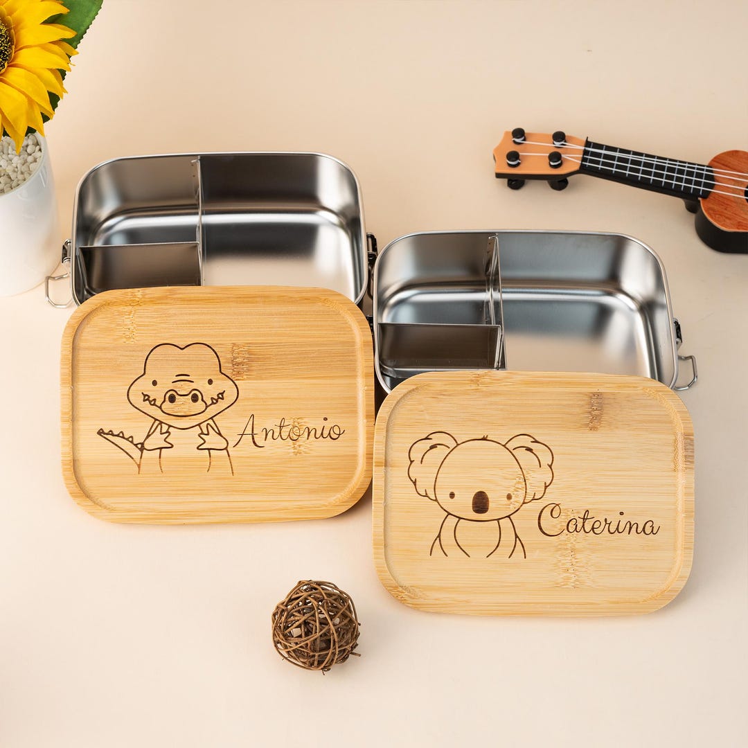 Personalized Kids Name Snack Box, Cute Animals Lunch Box, Stainless ...