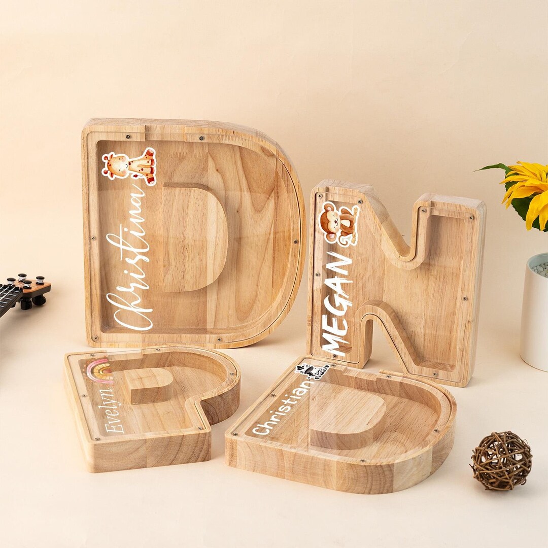 Custom Wood Alphabet Letter Bank, Name Piggy Bank, Kids Piggy Bank ...