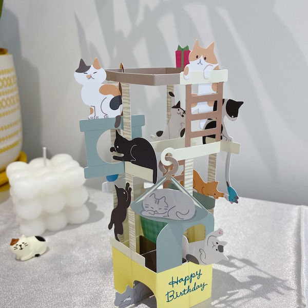 Birthday Cat Pop up Card - Etsy