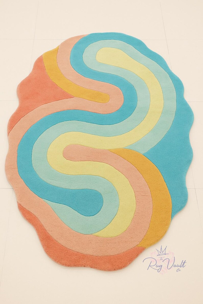 Hand Tufted Retro Wave Rug: Colorful Abstract Wavy Carpet - Etsy Australia