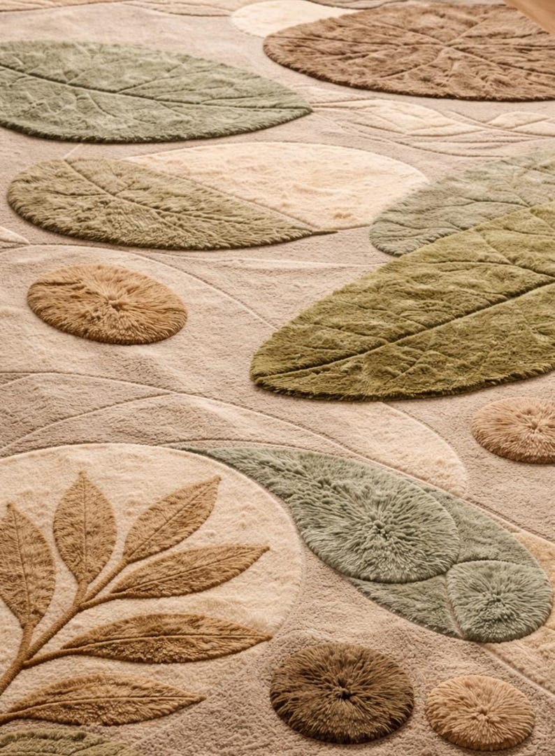 Nature Inspired Leaf Handtufted Wool Rug – Modern Botanical Sculpted ...
