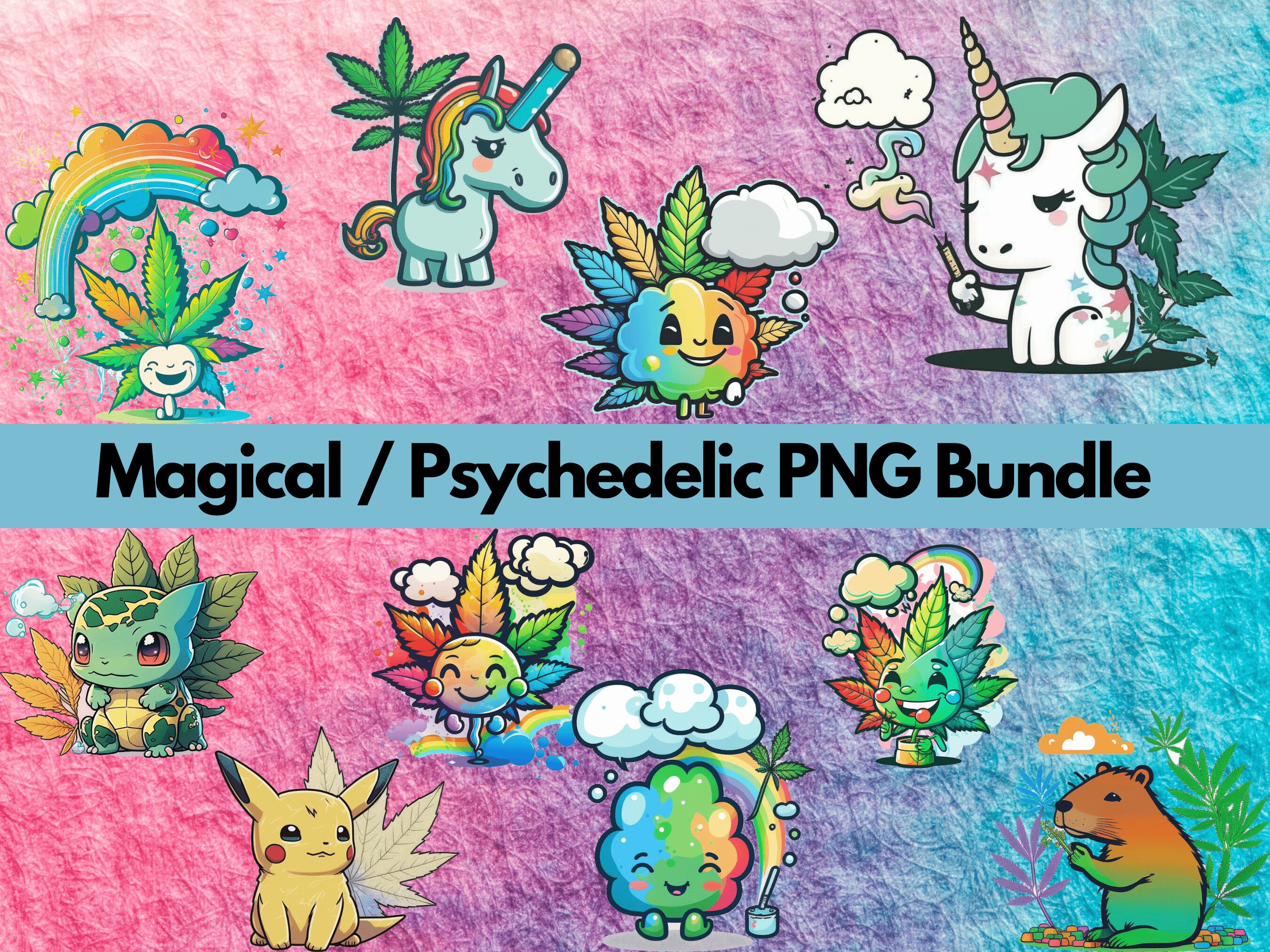 10 Psychedelic Magical Creatures Clipart Smoking Cannabis - Etsy