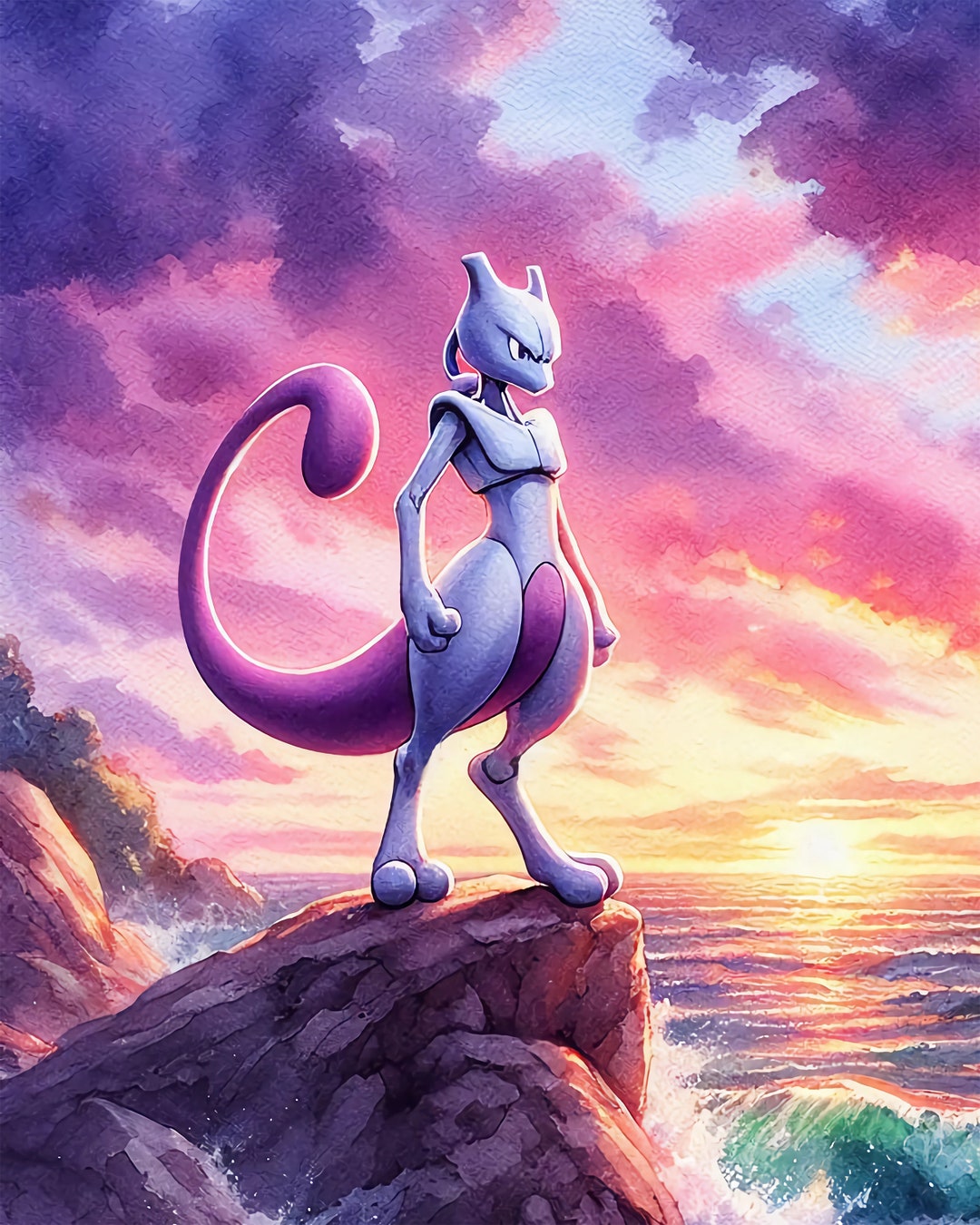 Mewtwo Poster, Watercolor Mewtwo, Mewtwo Painting, Mewtwo Wall Art ...