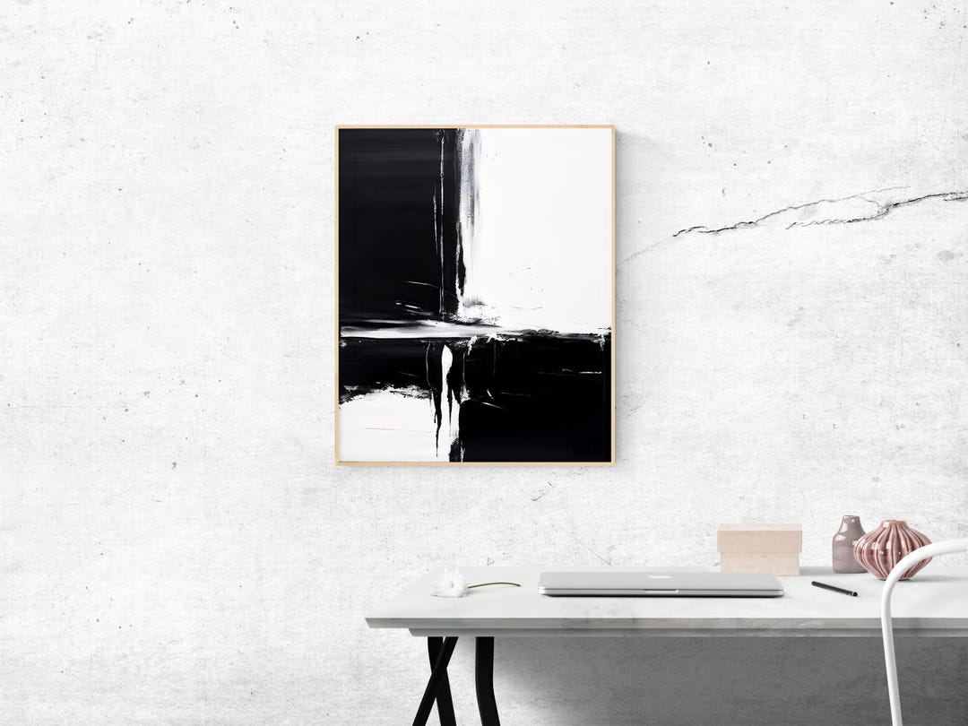 Black and White Minimalism Poster, Brushstrokes Abstract Wall Art ...