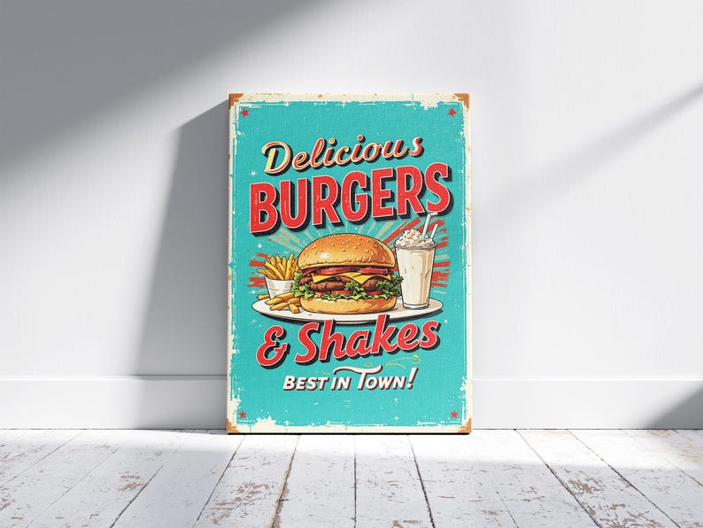 Retro Burger Diner Poster: 50s American Kitchen Art (digital Download ...