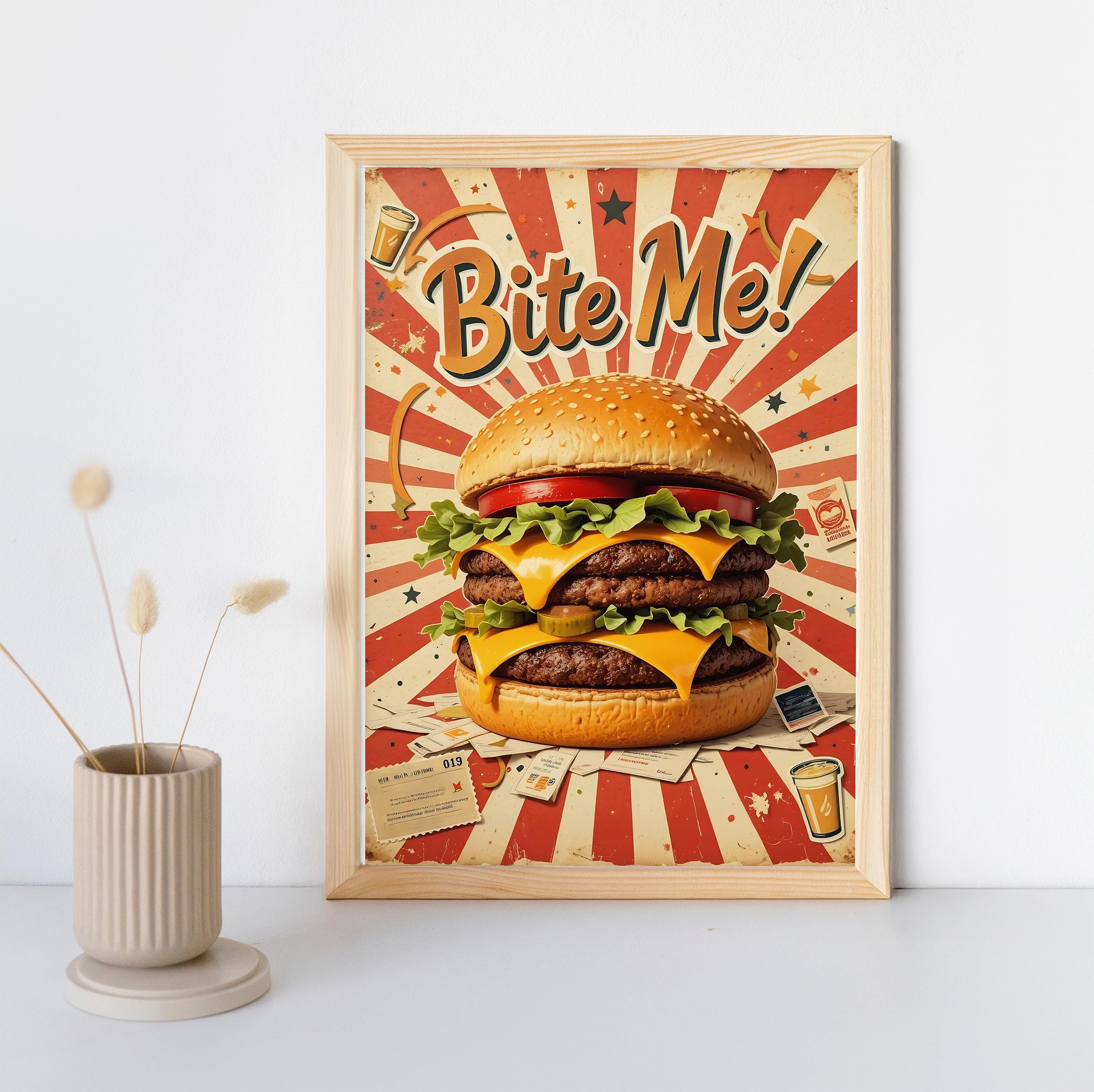 Retro Cheeseburger Poster: Diner Kitchen Wall Art (digital Print) - Etsy