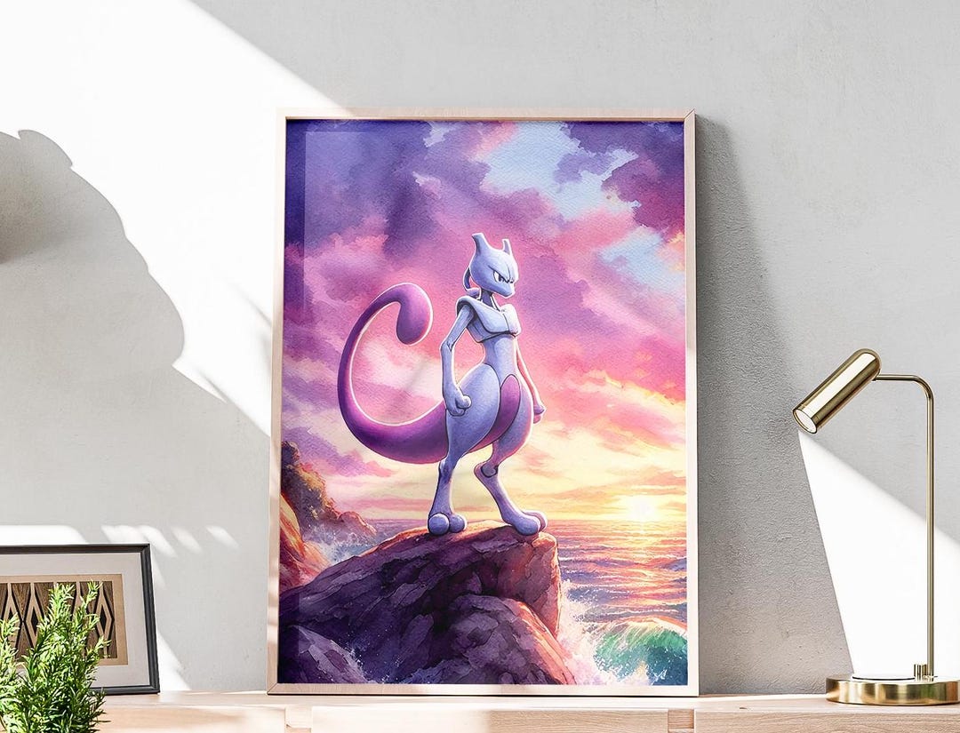 Mewtwo Poster, Watercolor Mewtwo, Mewtwo Painting, Mewtwo Wall Art ...