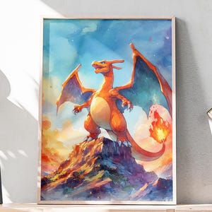 Charizard Poster, Watercolor Charizard, Charizard Painting, Charizard ...