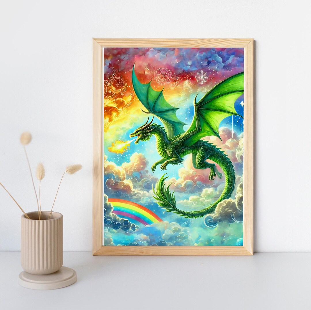 Watercolor Green Dragon Poster: Fantasy Art Print (digital Download) - Etsy