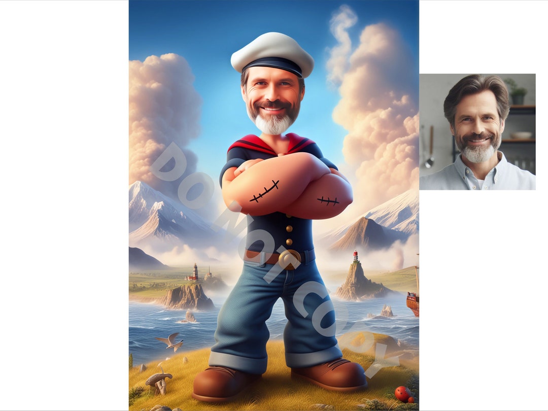 Popeye Portrait, Custom Popeye Photo, Popeye Caricature, Popeye Drawing ...