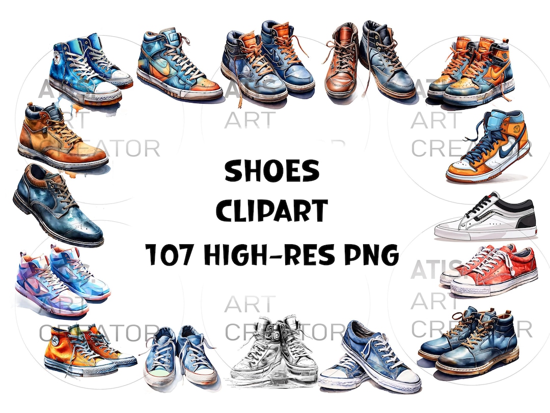 Shoes Clipart: Sneakers & Footwear PNG (107 High-res Files) - Etsy