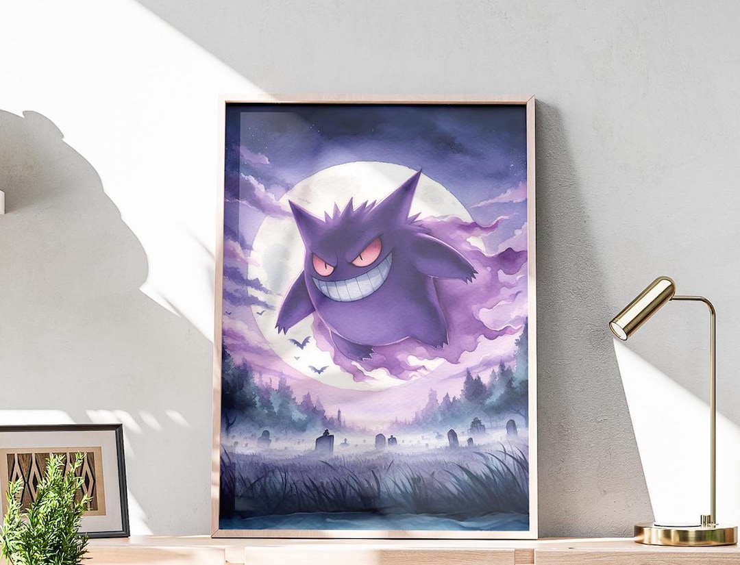 Gengar Poster, Gengar Wall Art, Watercolor Gengar Image, Gengar Painting, Pokemon Poster ...